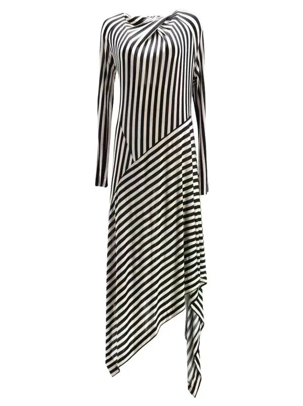 PETAR PETROV Striped Long-sleeved Midi Dress - Black