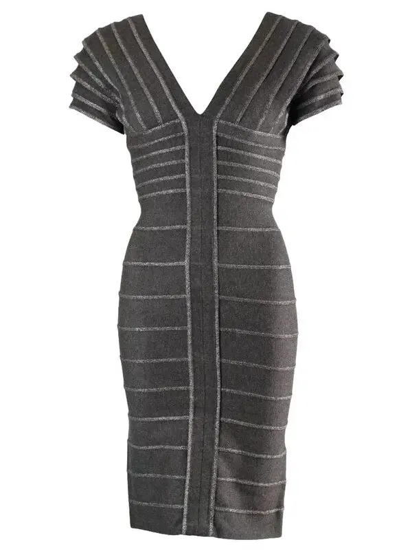 Herve Leger V-neck Threaded Sheath Mini Dress - Grey