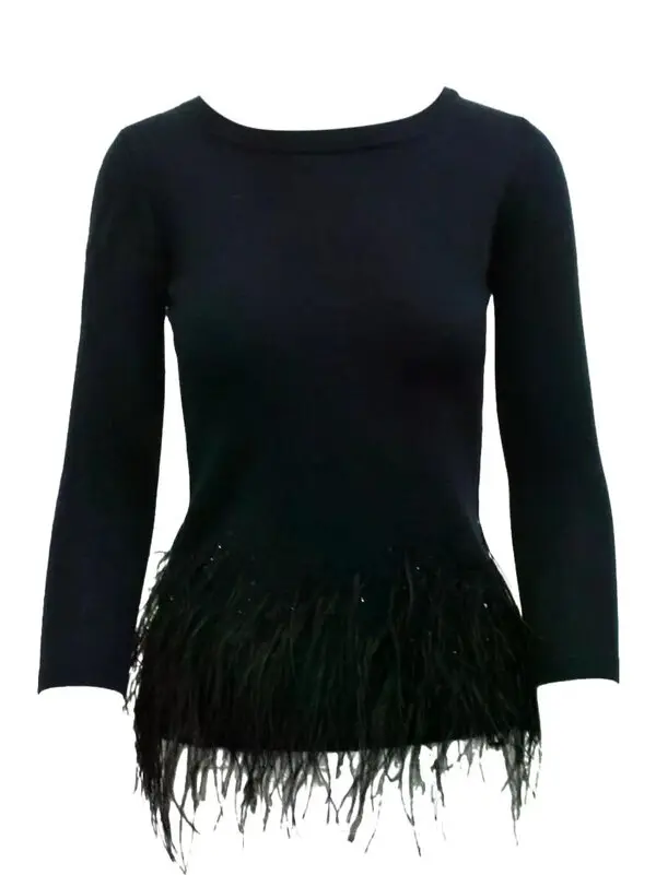Carolina Herrera Feather-detail Crew-neck Sweater - Blue