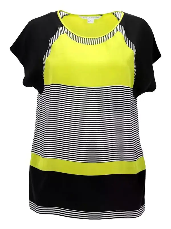 Diane Von Furstenberg Striped Short Sleeve Blouse - Black