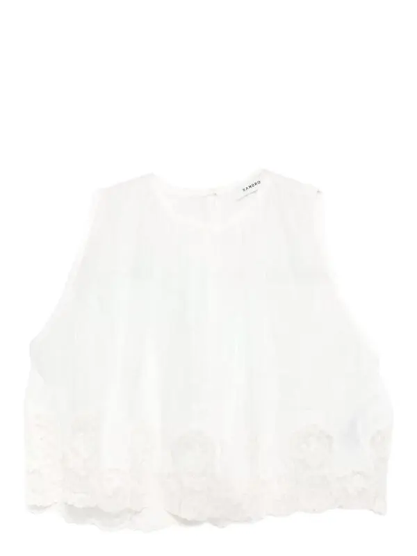 Sandro Sleeveless Blouse With Lace Hem - White