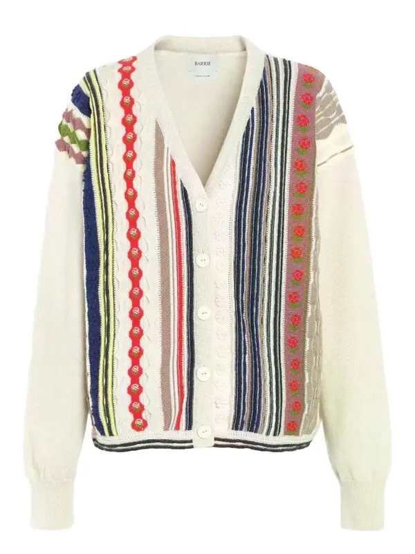 BARRIE Cashmere Striped Cardigan - Neutrals