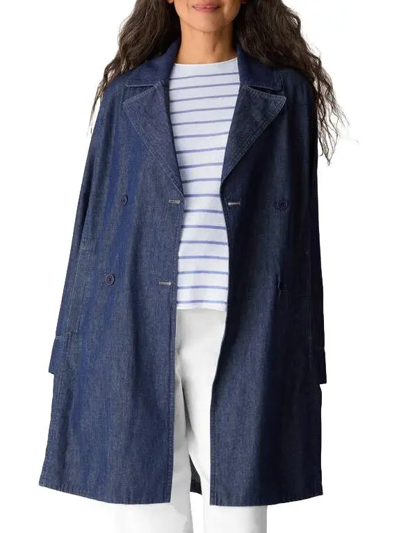 Eileen Fisher Double Breasted Denim Trench Coat - Dark Indigo