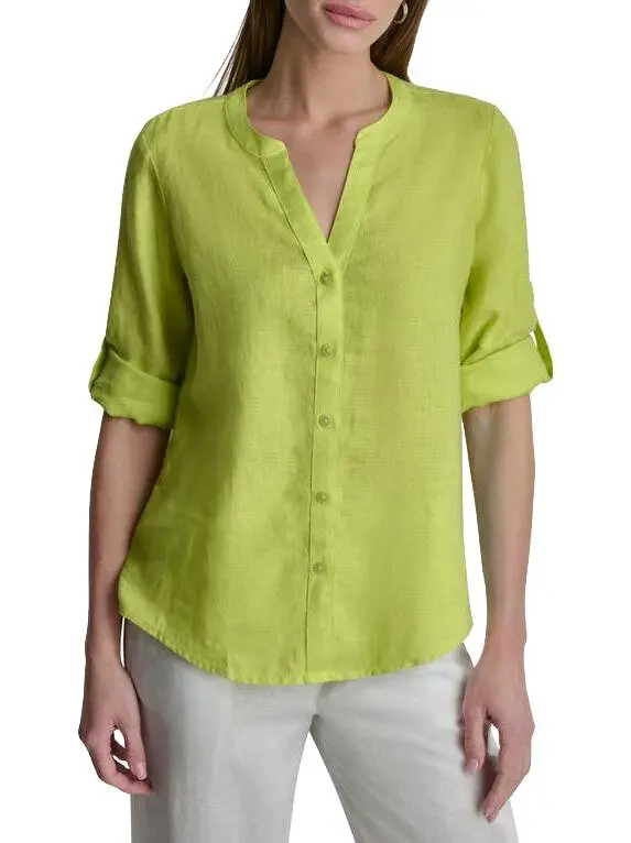 Dkny Linen Button-up Shirt - Limeade