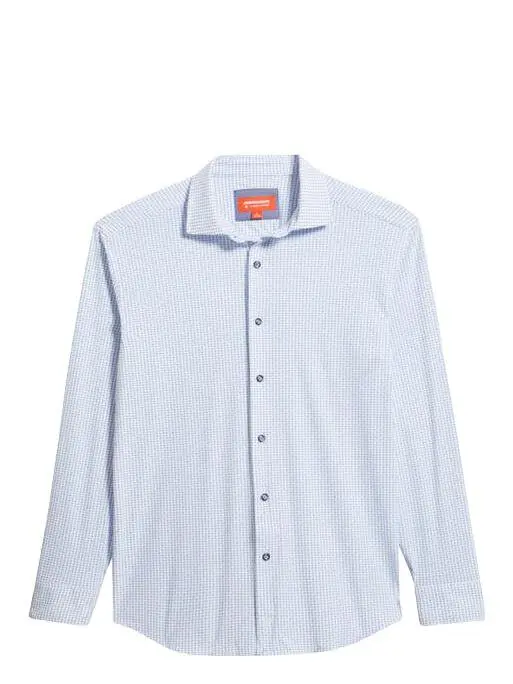 Johnston & Murphy Xc Motion Performance Knit Button-up Shirt - White/blue Diamond