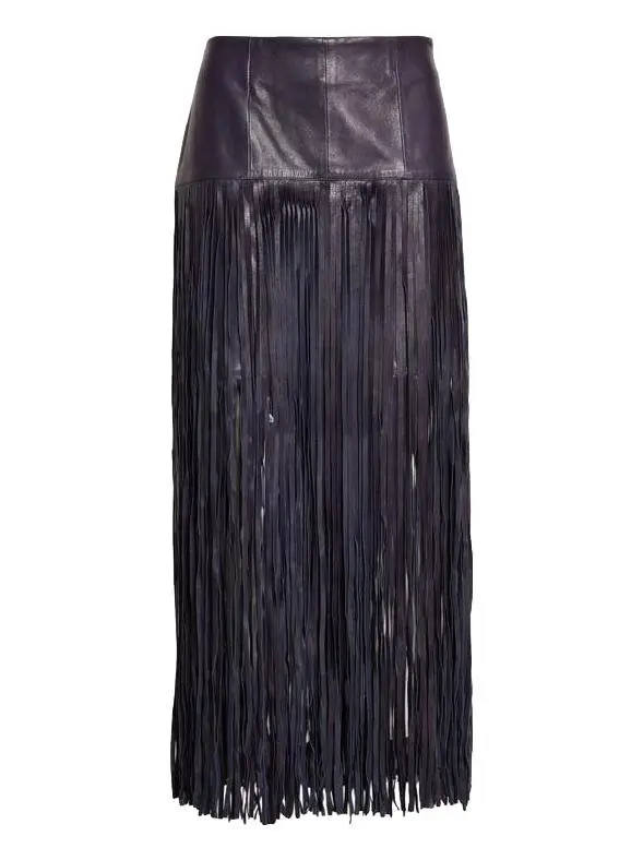 TWP Genuine Leather Fringe Skirt - Midnight