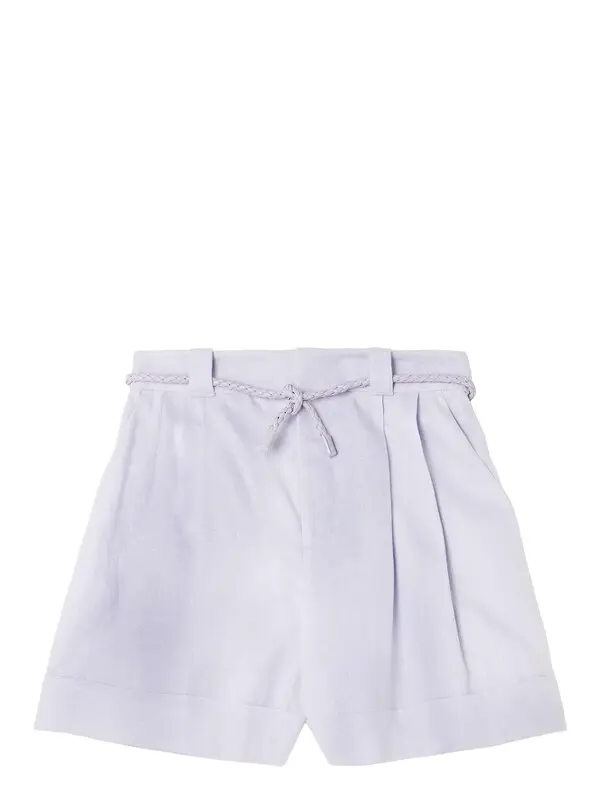 Zimmermann Luna Belted Linen Shorts - Lilac