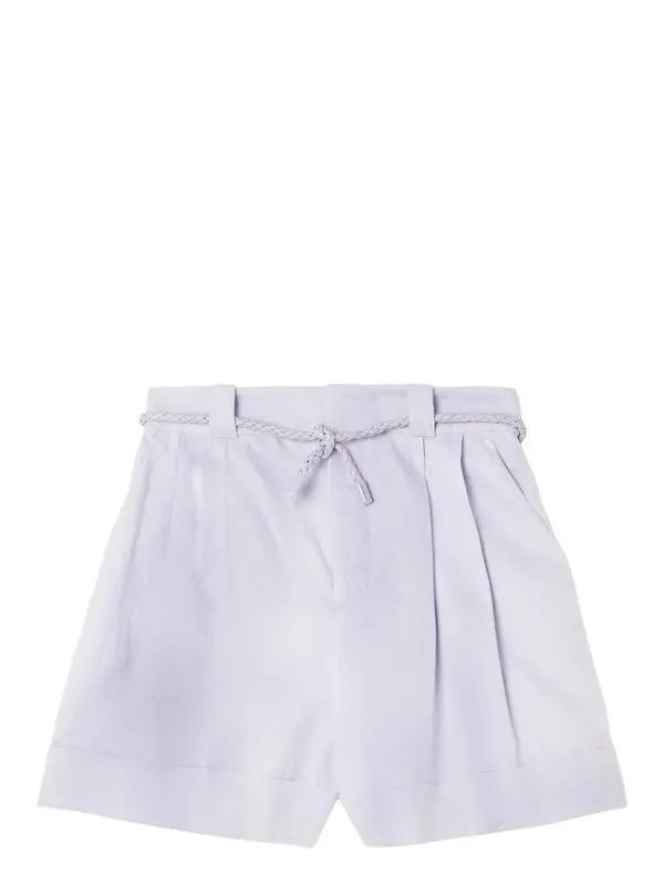Zimmermann Luna Belted Linen Shorts - Purple
