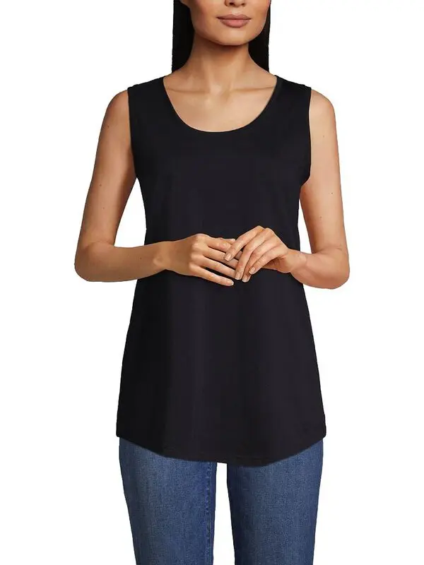 LANDS' END Supima Cotton Tunic Tank Top - Black