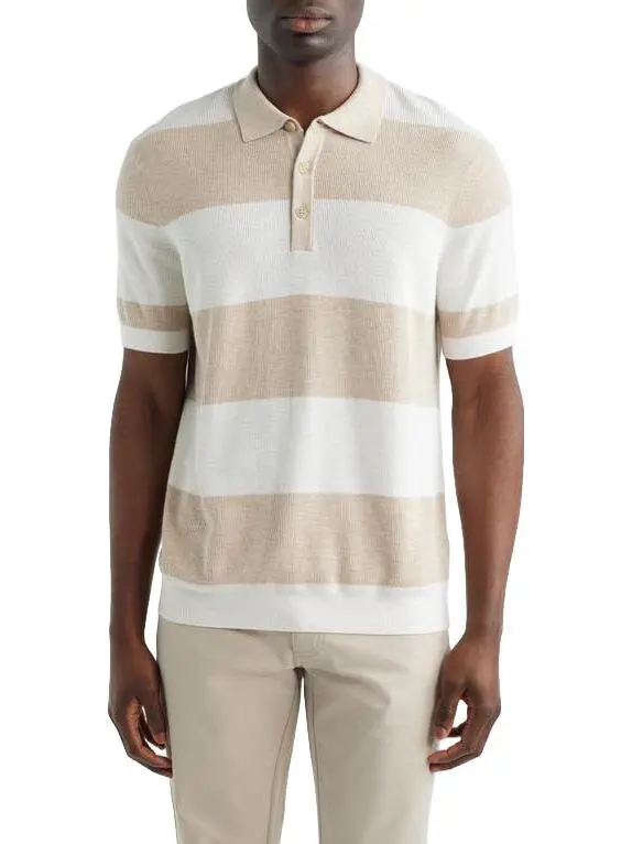 Scott Barber Stripe Rib Polo Sweater - Flax