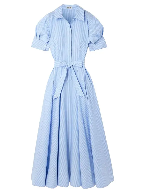 Simkhai Truman Belted Striped Midi Shirt Dress - Blue