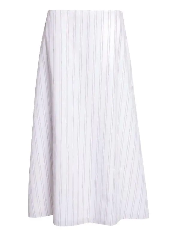 TWP Stripe Cotton A-line Skirt - White/wine