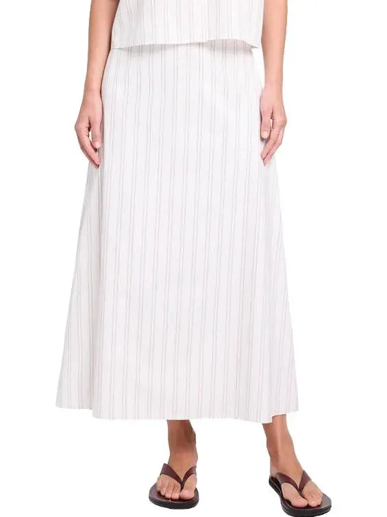 TWP Stripe Cotton A-line Skirt - White/wine