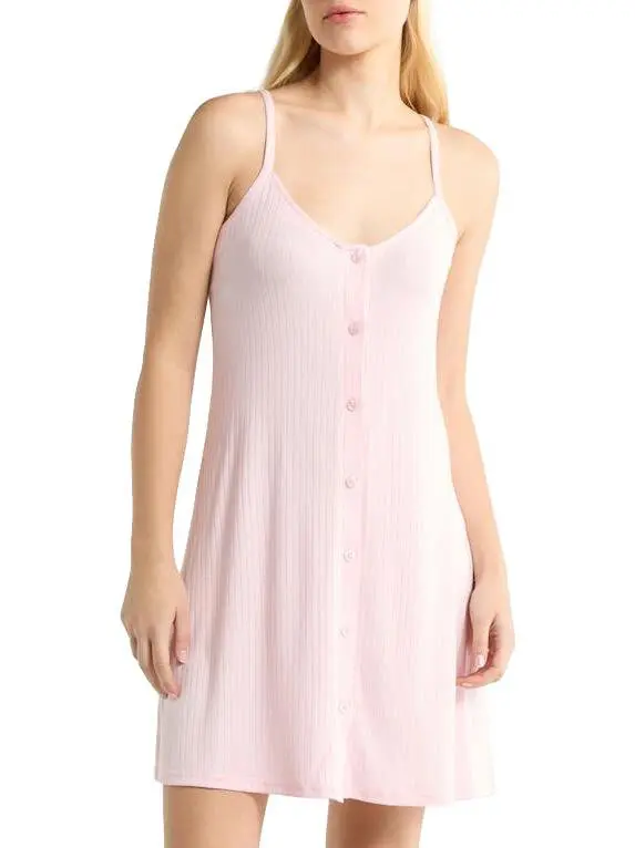 French Connection Ribbed Button Front Chemise - Icy Pink