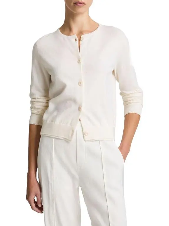 Vince Scallop Trim Button Front Cardigan - Off White