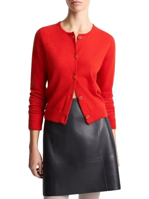Vince Scallop Trim Button Front Cardigan - Poppy