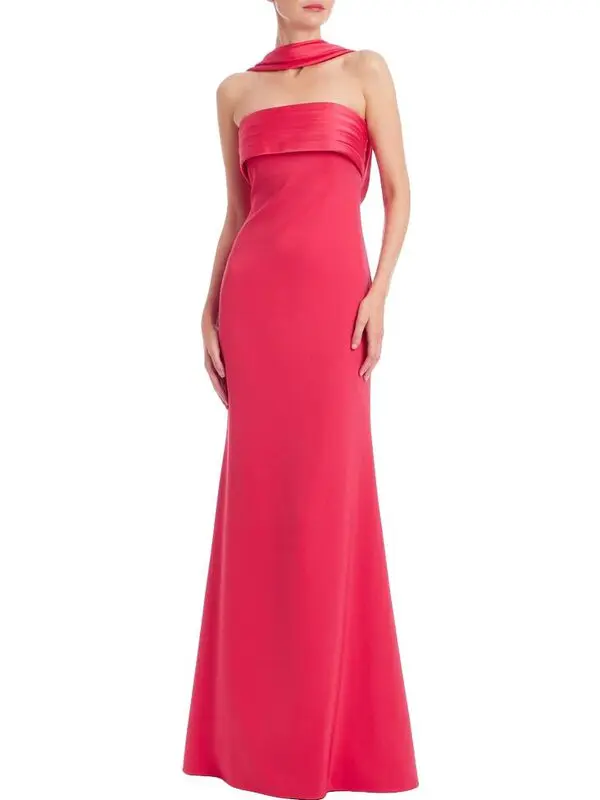 Badgley Mischka Scarf Detail Strapless Gown - Rose