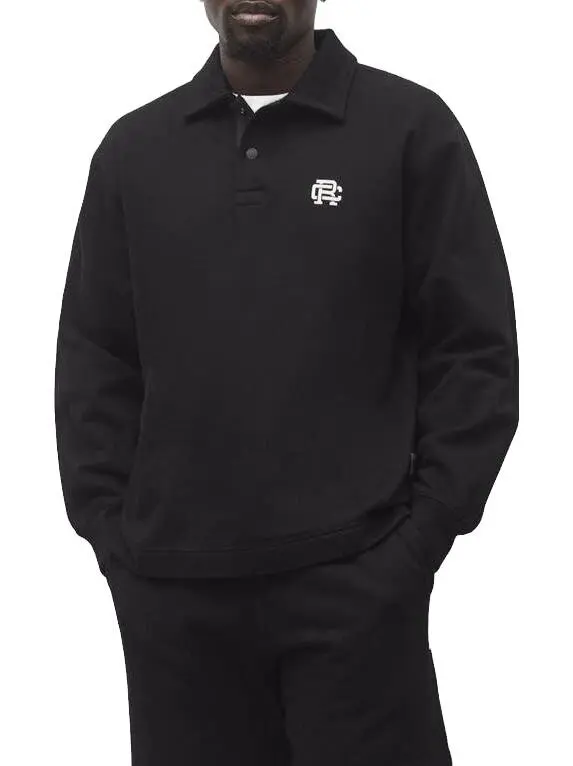 Reigning Champ Embroidered Monogram Midweight Cotton French Terry Rugby Sweatshirt - Black-white