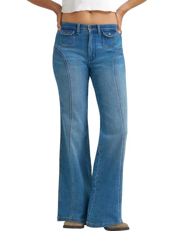 Wrangler Seamed Patch Pocket Flare Jeans - Hazy Horizon