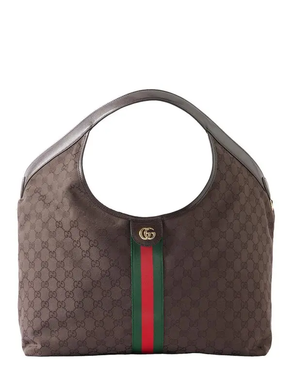 Gucci Giglio Leather-trimmed Canvas-jacquard Shoulder Bag - Brown