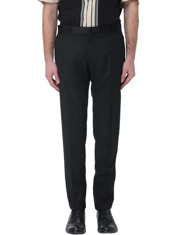Dolce & Gabbana Silk Blend Pinstriped Tailored Trousers - Black
