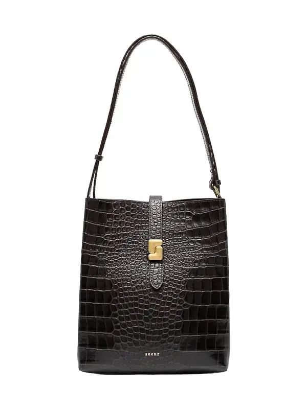 Soeur Crocodile Embossed Shoulder Bag - Brown