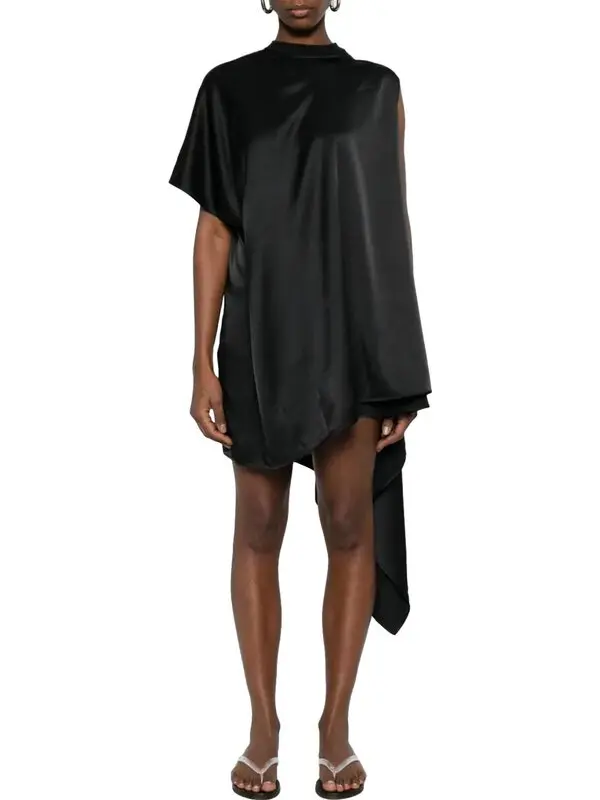 Coperni Asymmetrical Satin Mini Dress - Black