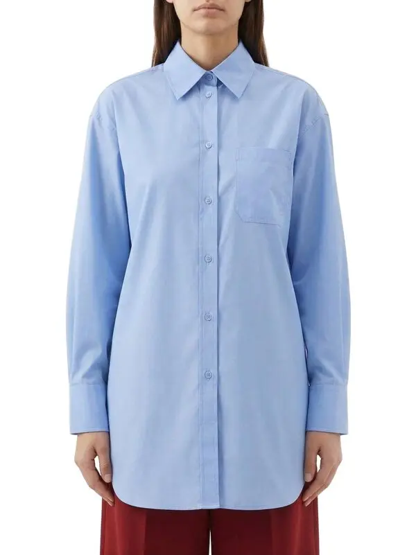 Sportmax Pleated Cotton Blend Shirt - Sky Blue