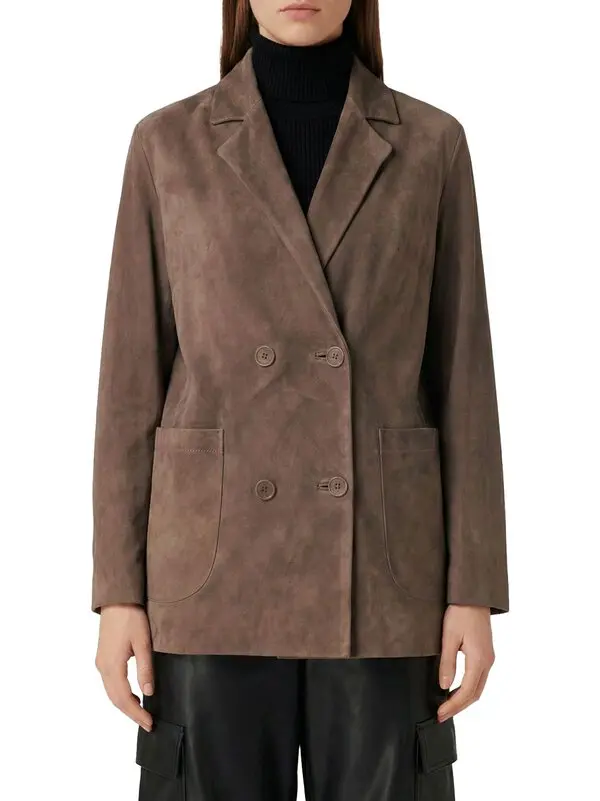 SALVATORE SANTORO Double-breasted Suede Blazer - Brown