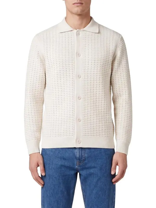 PAOLO PECORA Textured Knit Cardigan With Collar - Beige