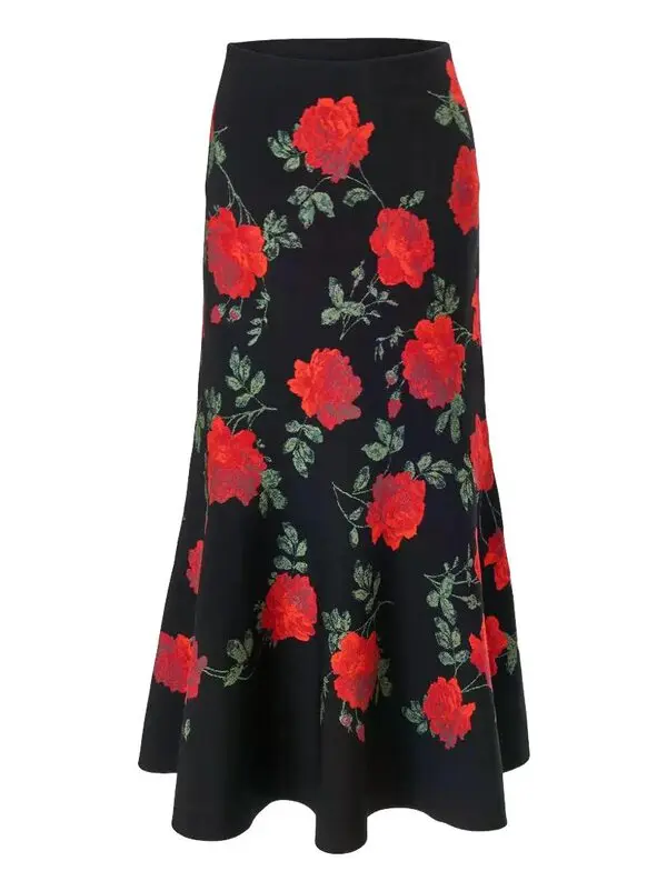 Carolina Herrera Rose Jacquard Trumpet Skirt - Black