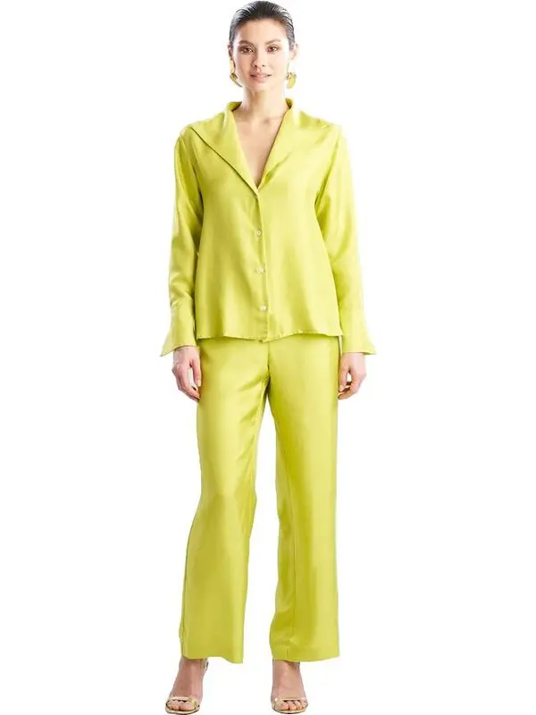 Natori Silk Twill Button-down Trapeze Shirt - Yellow
