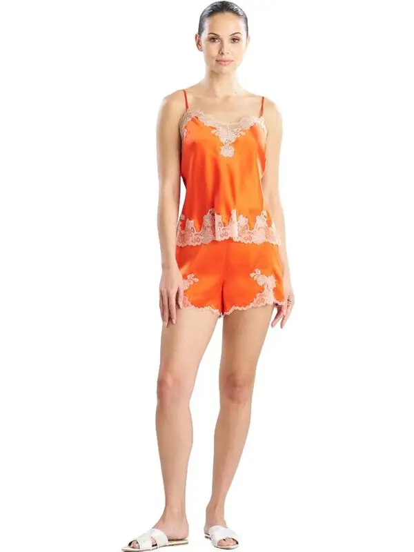 Natori Lolita Lace Cami Shorts Pajama Set - Orange