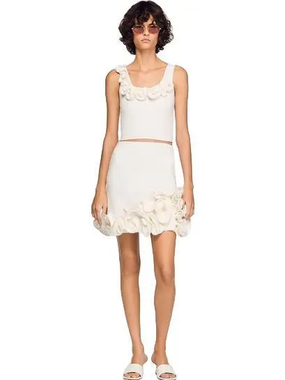 Sandro Mini Floral Knit Skirt - White