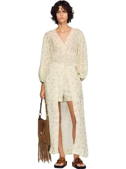 Sandro Print Lace Trimmed Wide-leg Trousers - Floral