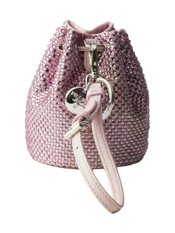 Prada Mini Icon Satin And Crystals Keychain Charm - Pink