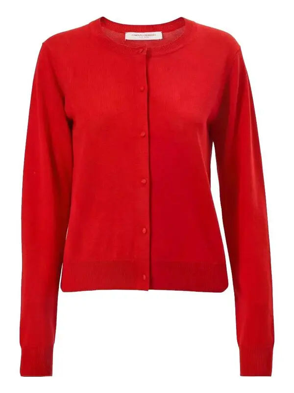 Carolina Herrera Crewneck Silk-cotton Cardigan - Red