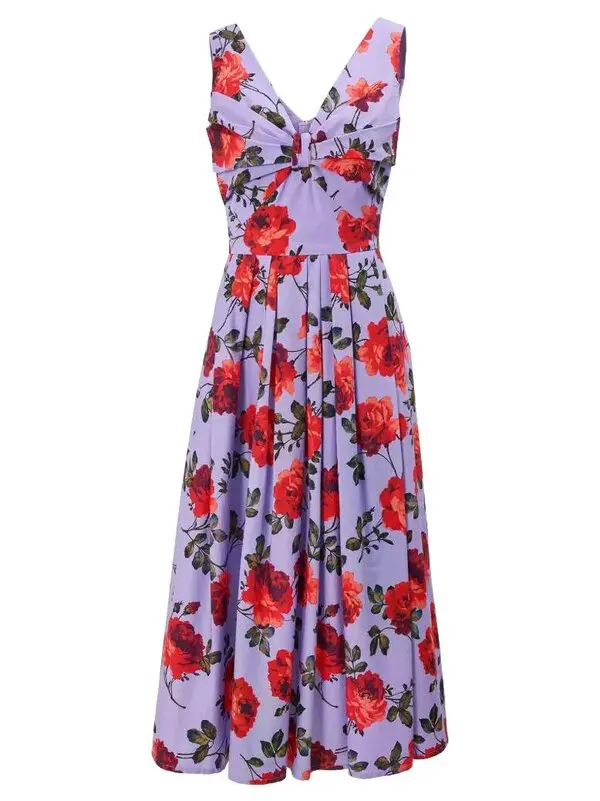 Carolina Herrera Rose-print V-neck Midi Dress - Purple