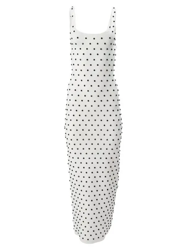 Carolina Herrera Polka Dot Beaded Midi Dress - White