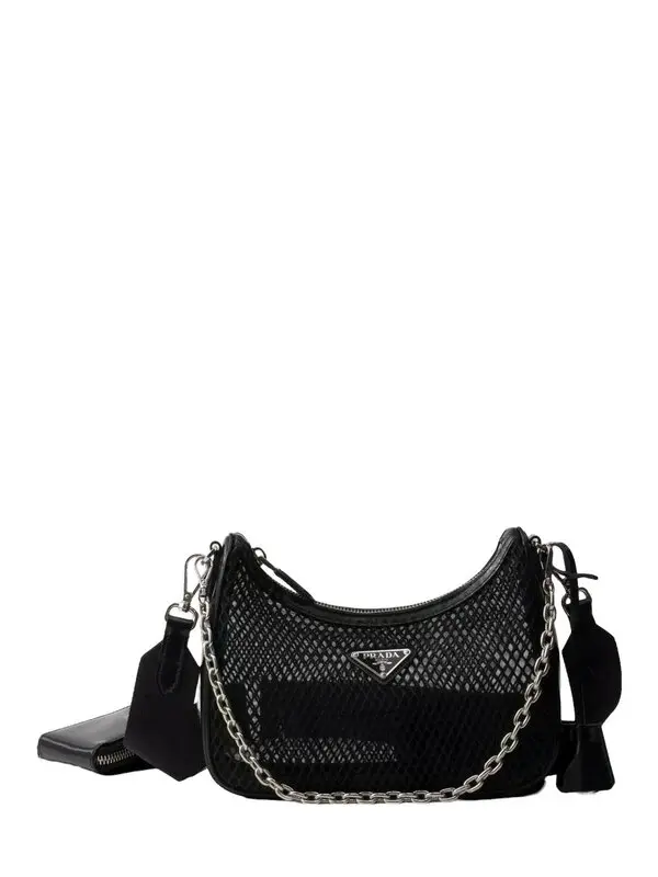 Prada Re-edition 2005 Mesh And Brushed Leather Bag - Black