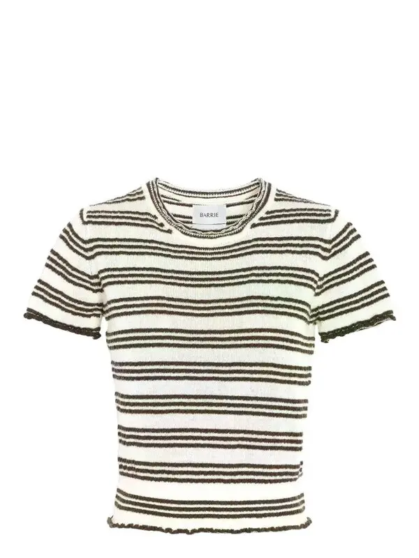 BARRIE Striped Top In Embossed Knit - White