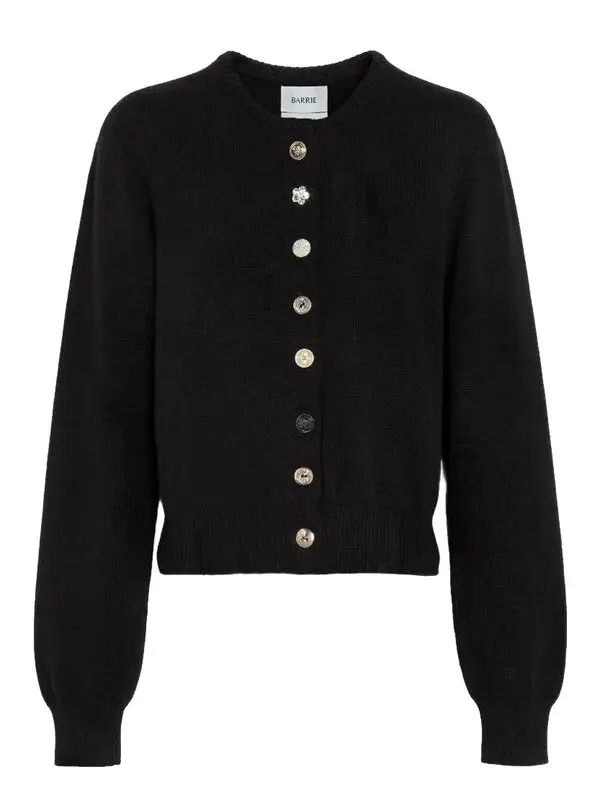 BARRIE Jeweled Button Cashmere Cardigan - Black