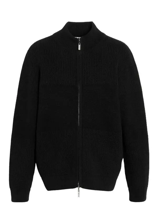 BARRIE Chunky Waffle-effect Zip Cardigan - Black