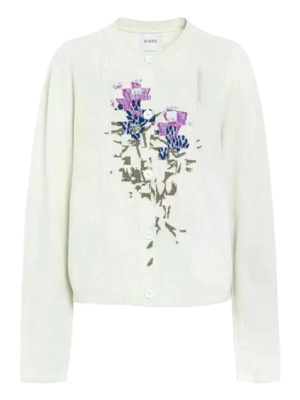 BARRIE Cashmere Cardigan With Floral Motif - Green
