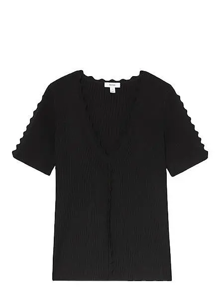 REISS Marcy Scalloped-trim Knitted Top - Black