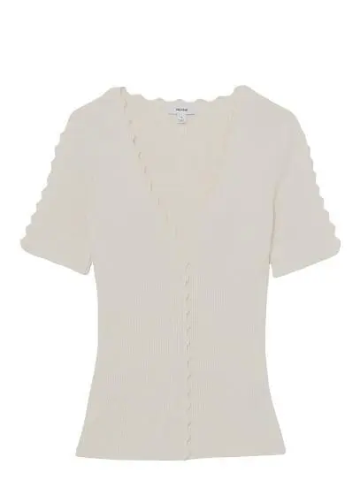REISS Marcy Scalloped-trim Knitted Top - Ivory