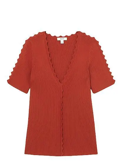 REISS Marcy Scalloped-trim Knitted Top - Rust Red