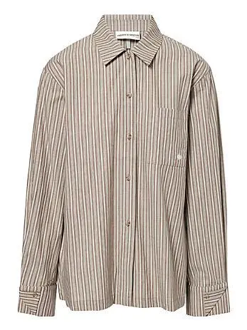 THE COUTURE CLUB Emblem-embroidered Striped Cotton Shirt - Khaki