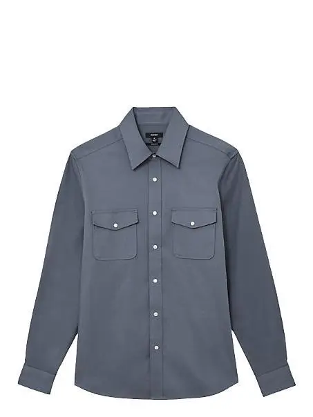 REISS Mcrae Patch-pocket Stretch-cotton Overshirt - Airforce Blue