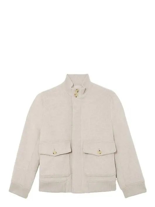 REISS Hadley Funnel-neck Wool Bomber Jacket - Oatmeal